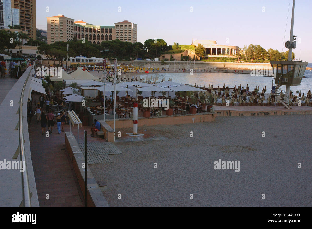 Panoramic view of seafront & beach of Monte Carlo Montecarlo Monaco ...
