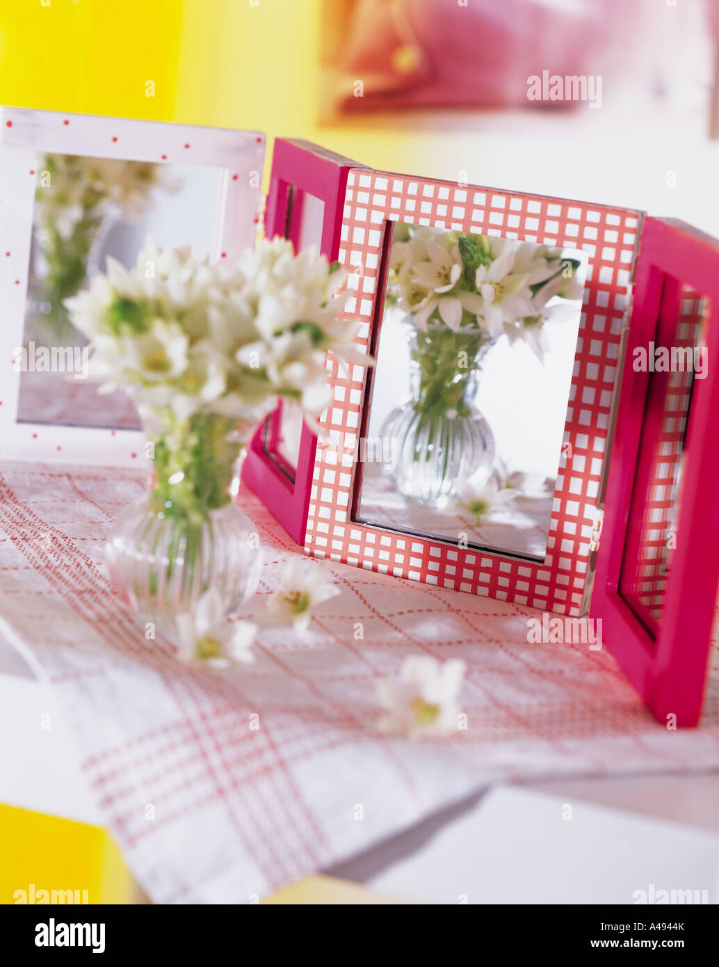 Reflection of a flower vase in a mirror Stock Photo - Alamy
