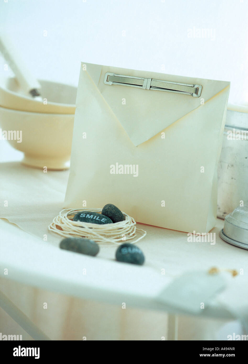 High angle view of an envelope on the table Stock Photo - Alamy