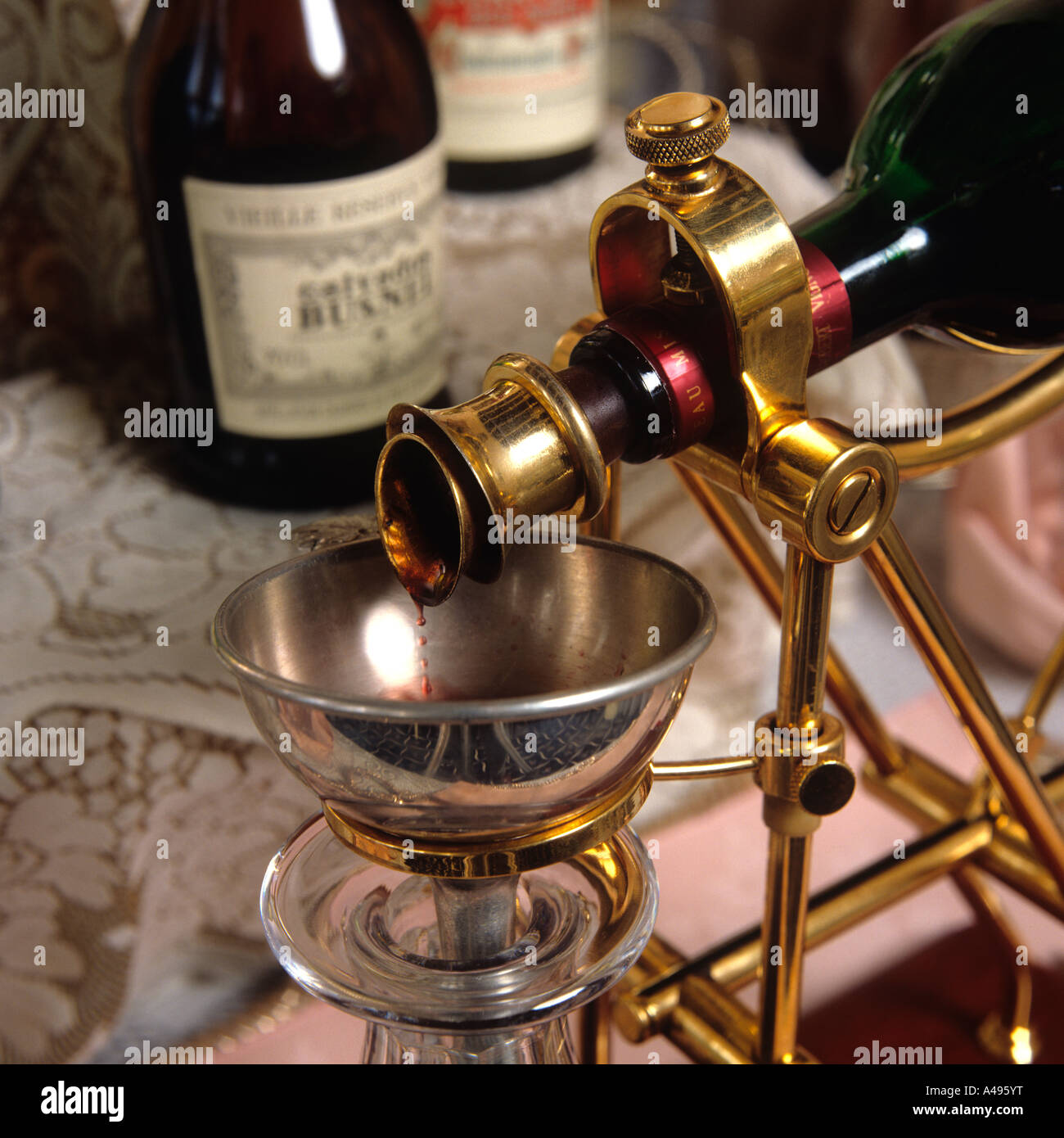 Food and drink decanting fine wine from sediment for dinner Stock Photo ...