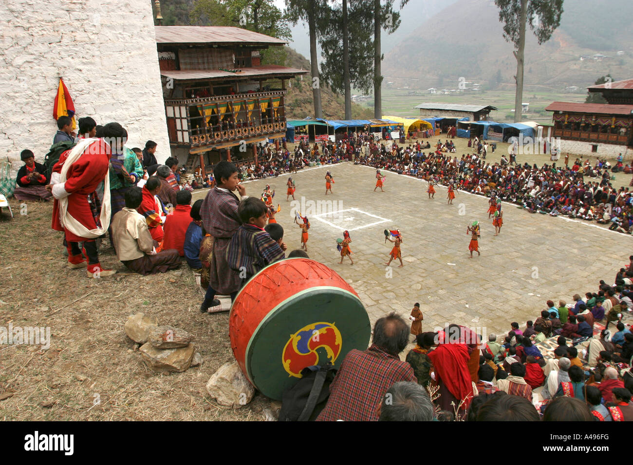 Bhutan Paro Festival Tsechu dance of the three kinds of Ging with drums ...