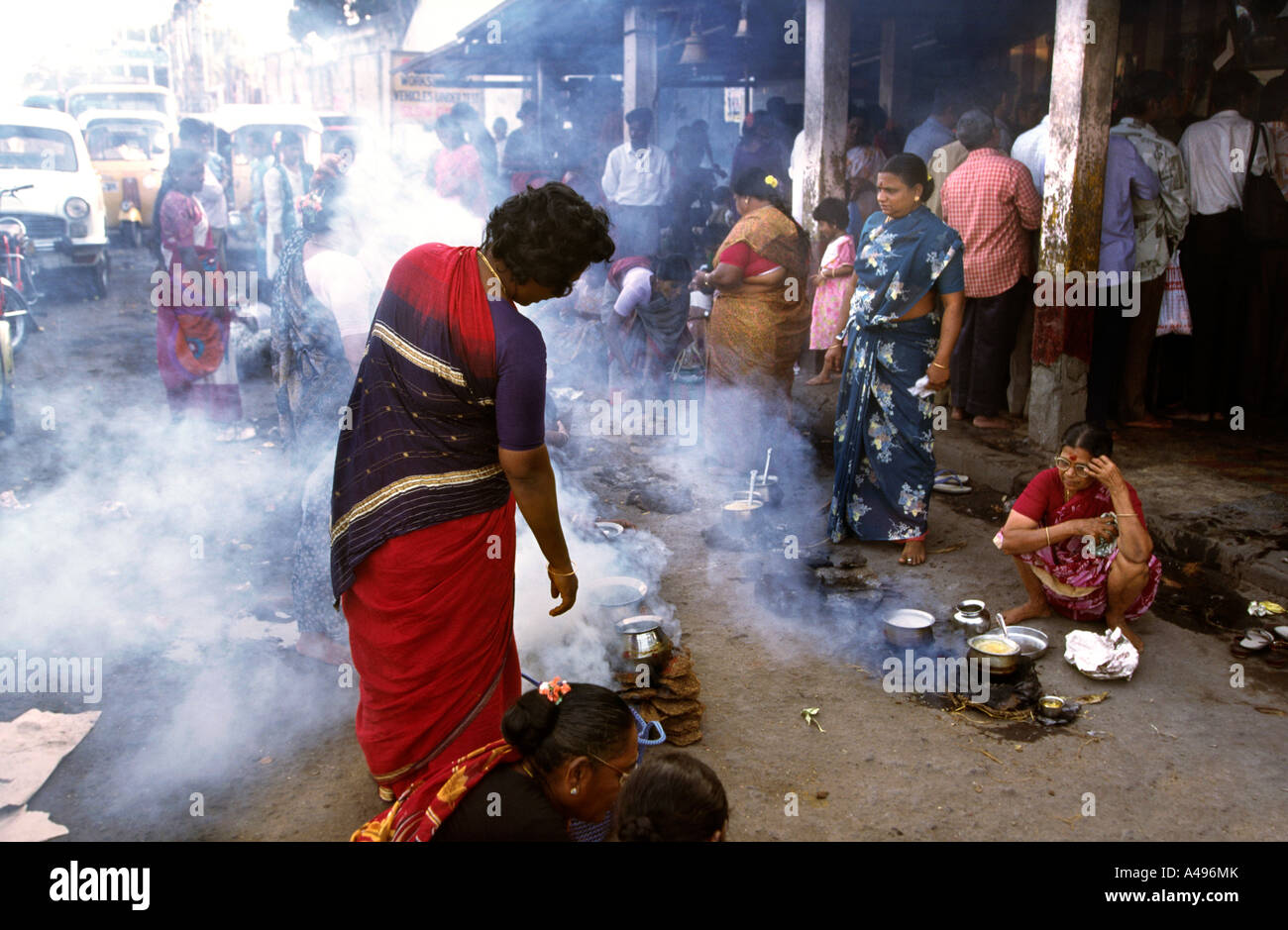 India Tamil Nadu Chennai Madras roadside food stalls cooking on ...