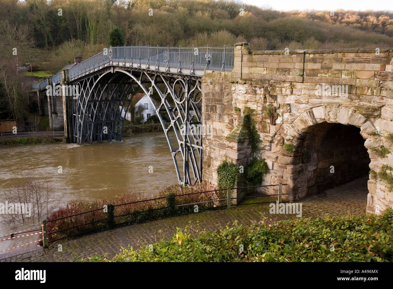 Uk Shropshire Ironbridge Flooding River Severn In Flood Threatening