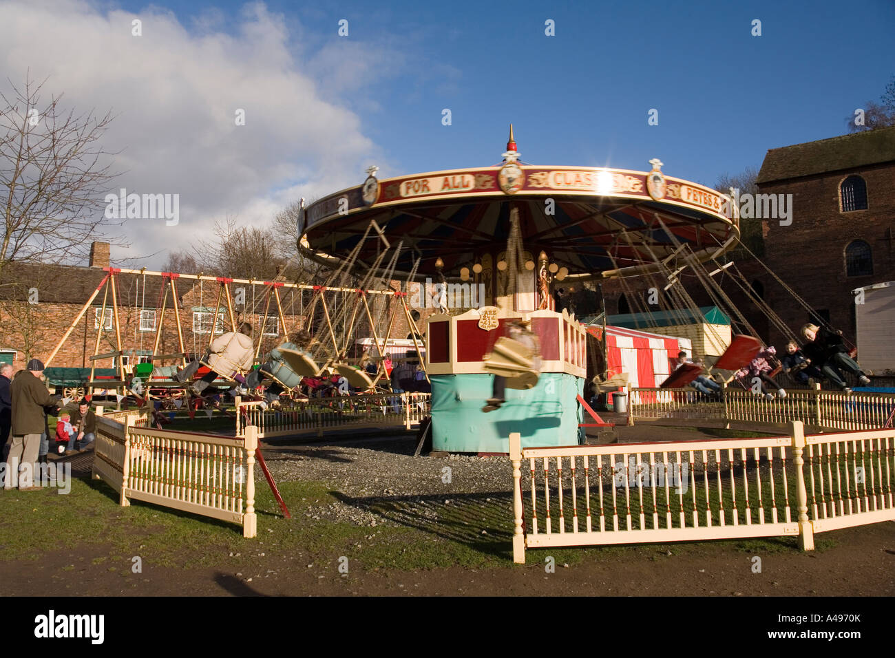 UK Shropshire Ironbridge Blists Hill Victorian Town funfair on the ...