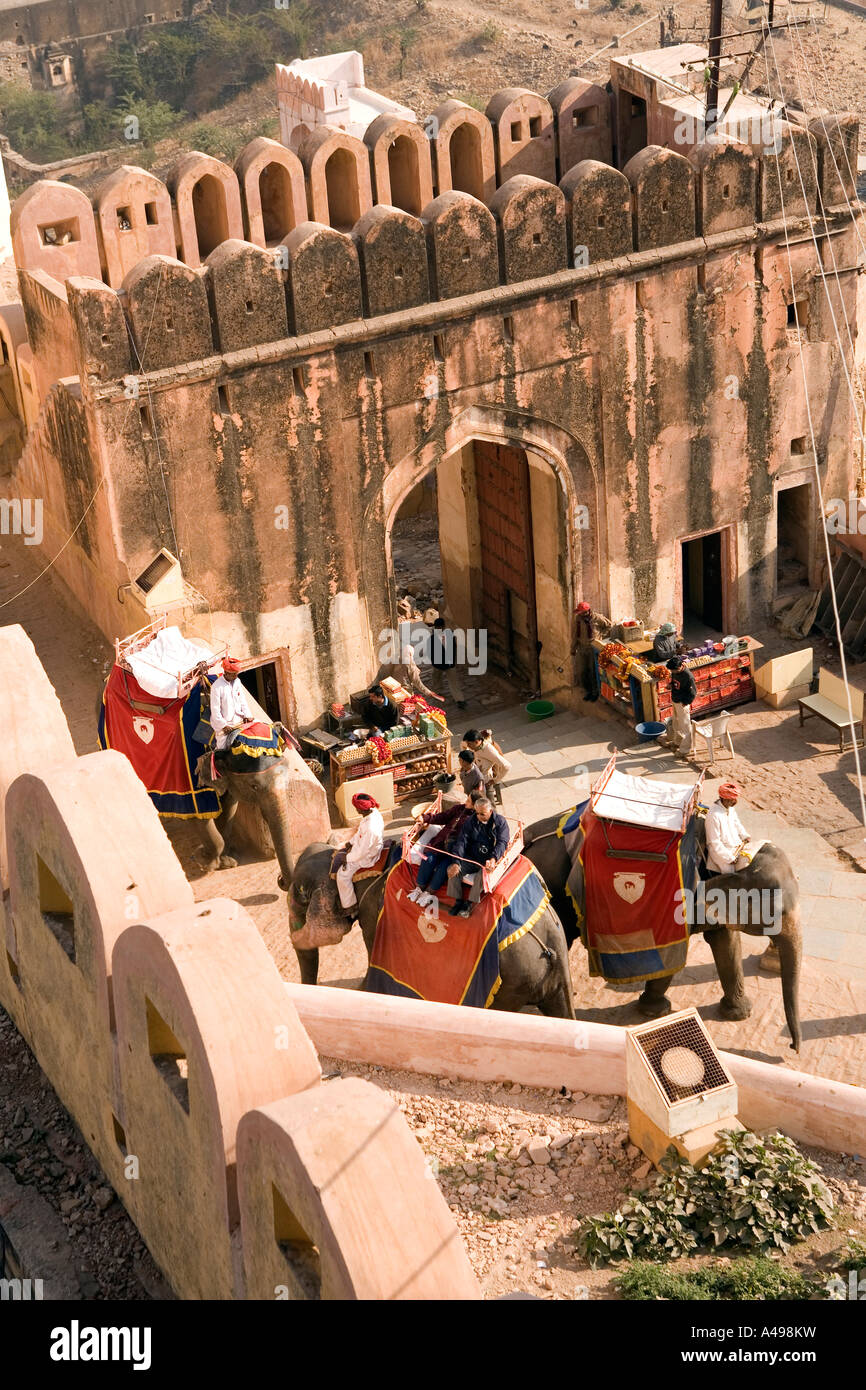 India Rajasthan Amber Fort elephants at Suraj Pol entrance gate Stock ...