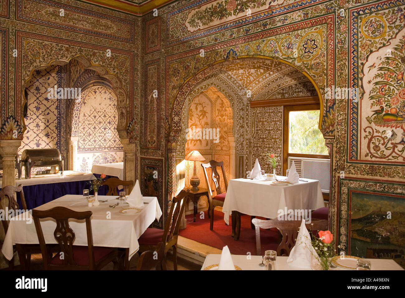 India Rajasthan Jaipur Samode Haveli the traditionally decorated dining ...