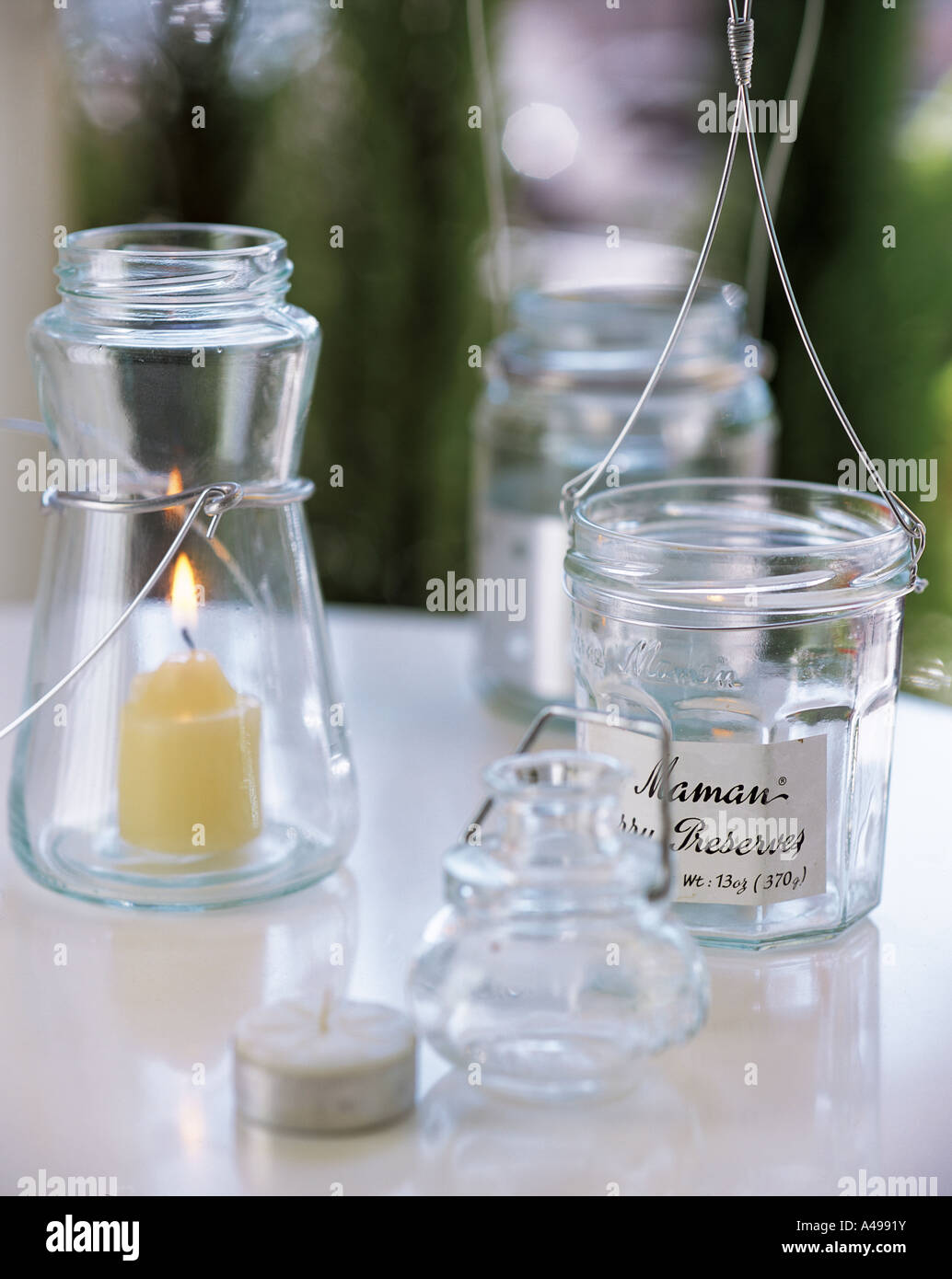 High angle view of candy burning in glass vessels Stock Photo - Alamy