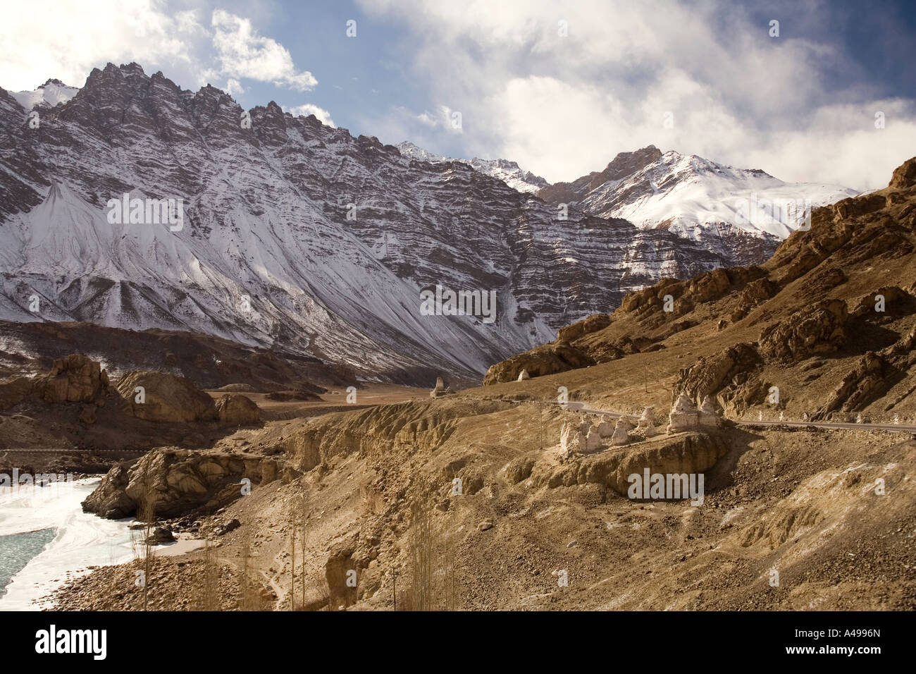 India Ladakh Leh Valley Alchi old chortens surrounded by rocky ...