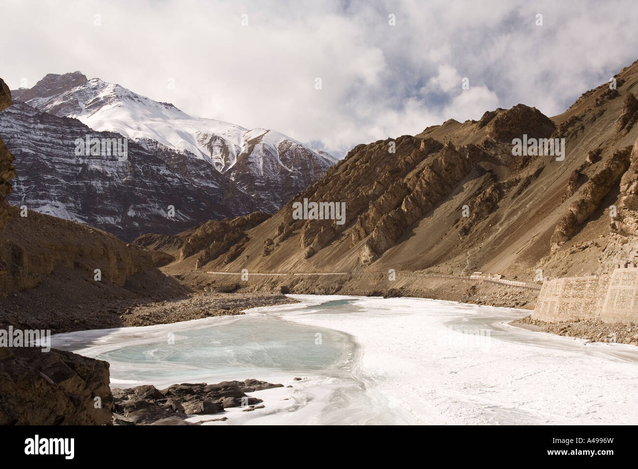 India Ladakh Leh Valley Alchi River Indus frozen over below Leh to ...