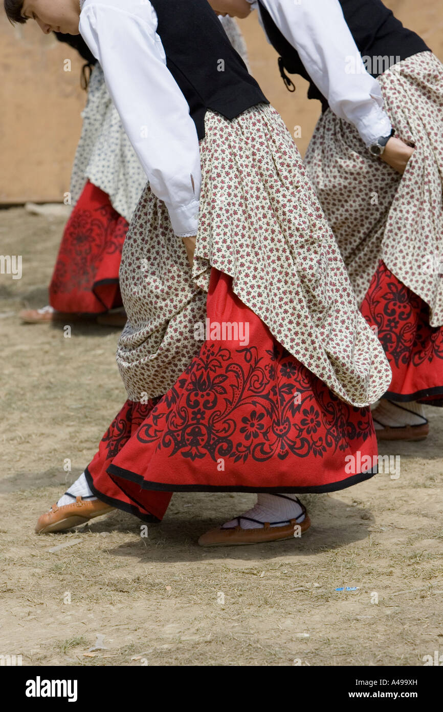 Basque girls curtsy as they perform traditional Basque folk dances ...