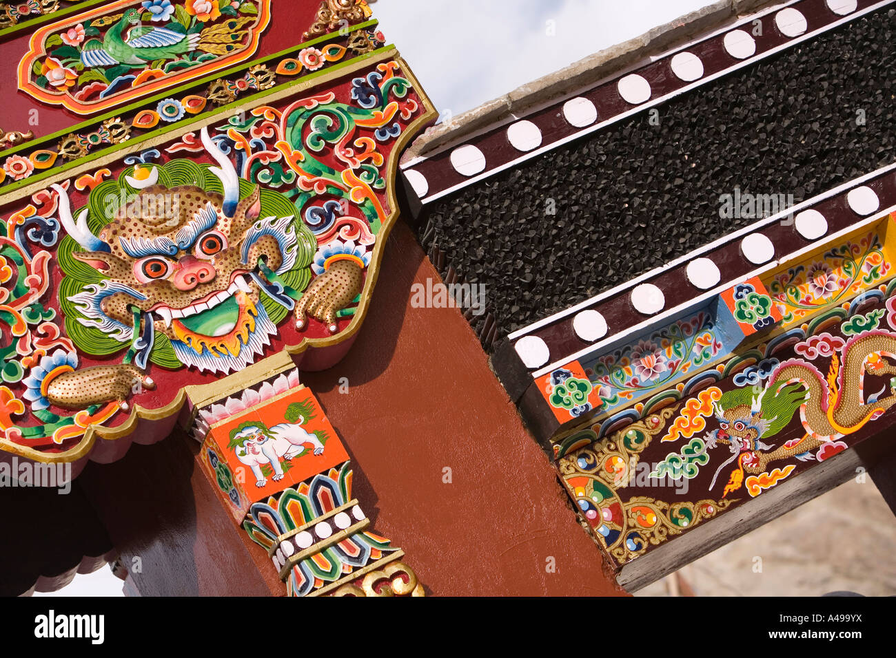 India Ladakh Leh Valley Tikse Gompa colorfully painted gateway Stock ...