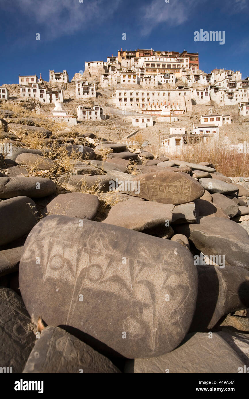 India Ladakh Leh Valley Mani stones at Tikse Gompa Stock Photo - Alamy