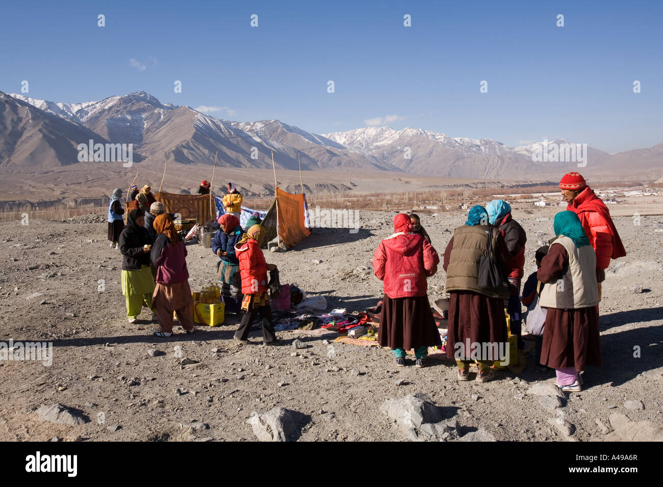 India Ladakh Leh Valley Spitok traders selling to festival goers Stock ...
