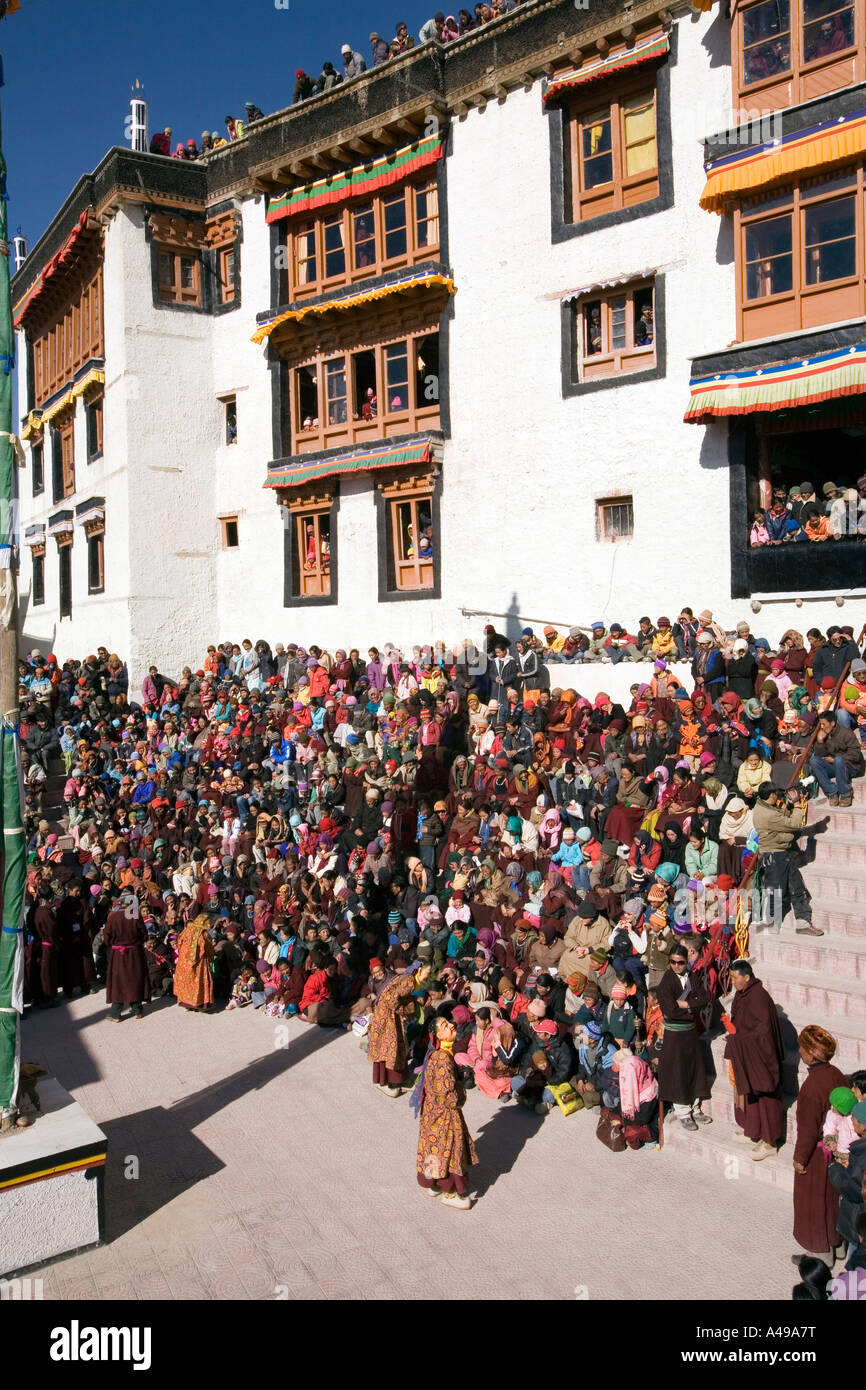 India Ladakh Leh Valley Spitok Gompa festival pilgrims watching dance ...
