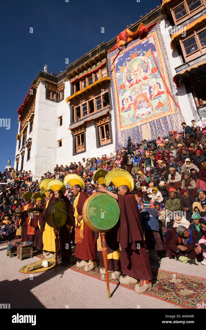 India Ladakh Leh Valley Spitok Gompa festival Musician monks below the ...