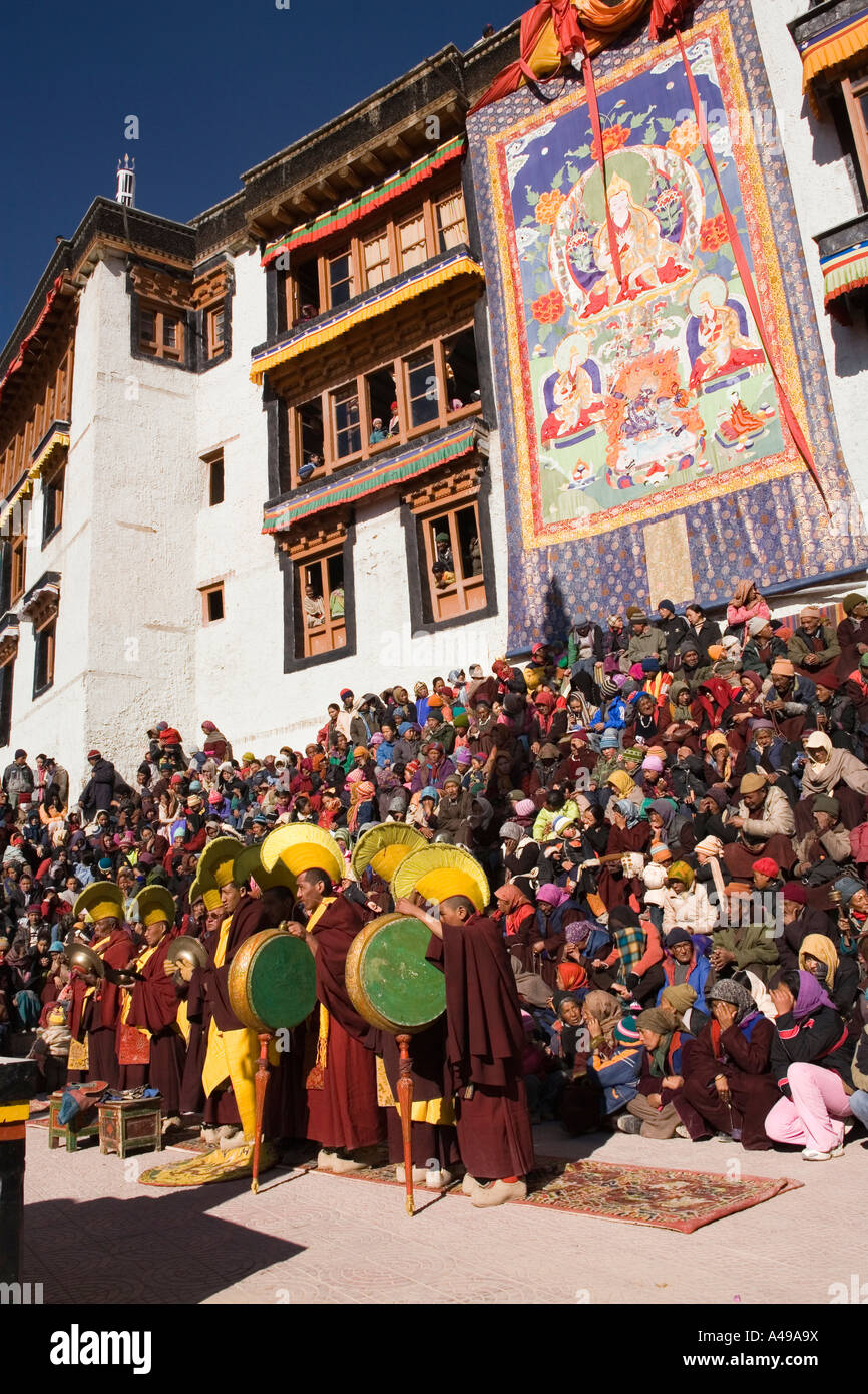India Ladakh Leh Valley Spitok Gompa festival Musician monks below the ...