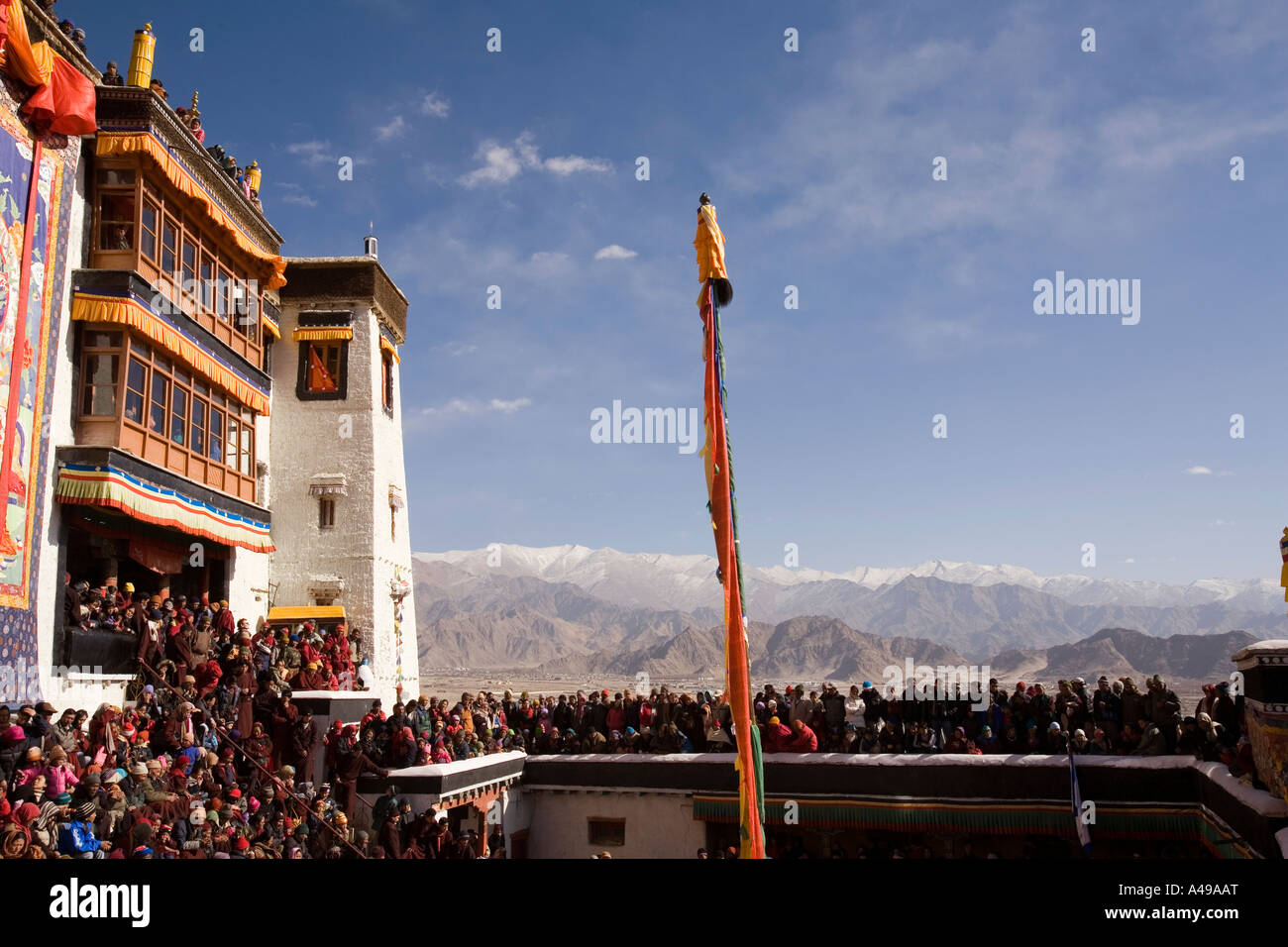 India Ladakh Leh Valley Spitok Gompa festival monastery surrounded by ...