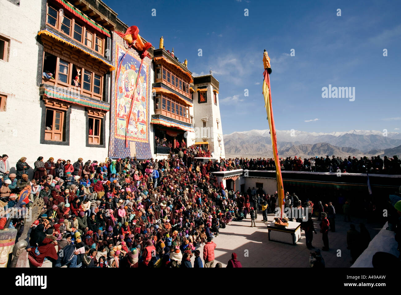 India Ladakh Leh Valley Spitok Gompa festival monastery courtyard ...