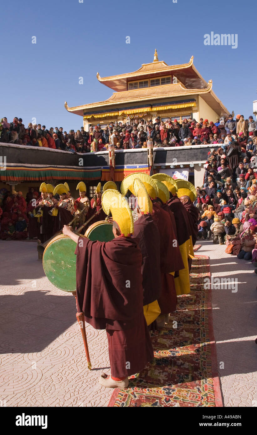 India Ladakh Leh Valley Spitok Gompa festival yellow hatted ritual ...