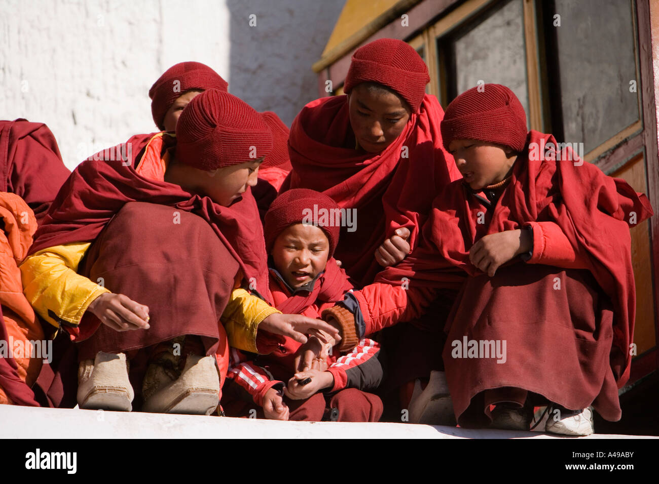 India Ladakh Leh Valley Spitok Gompa festival young Buddhist monks ...