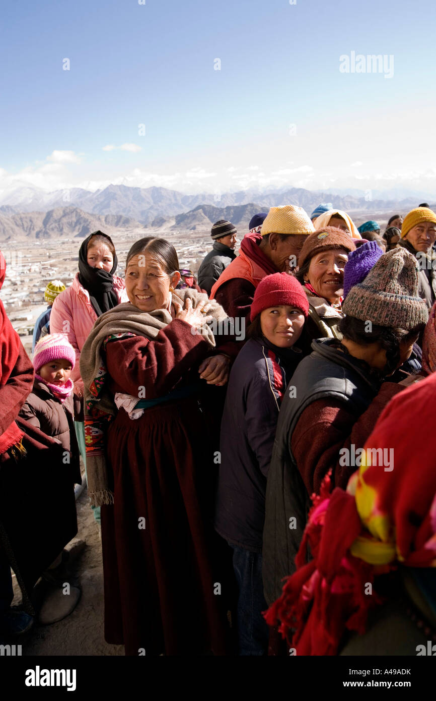 India Ladakh Leh Valley Spitok Gompa festival Ladakhi women watching ...