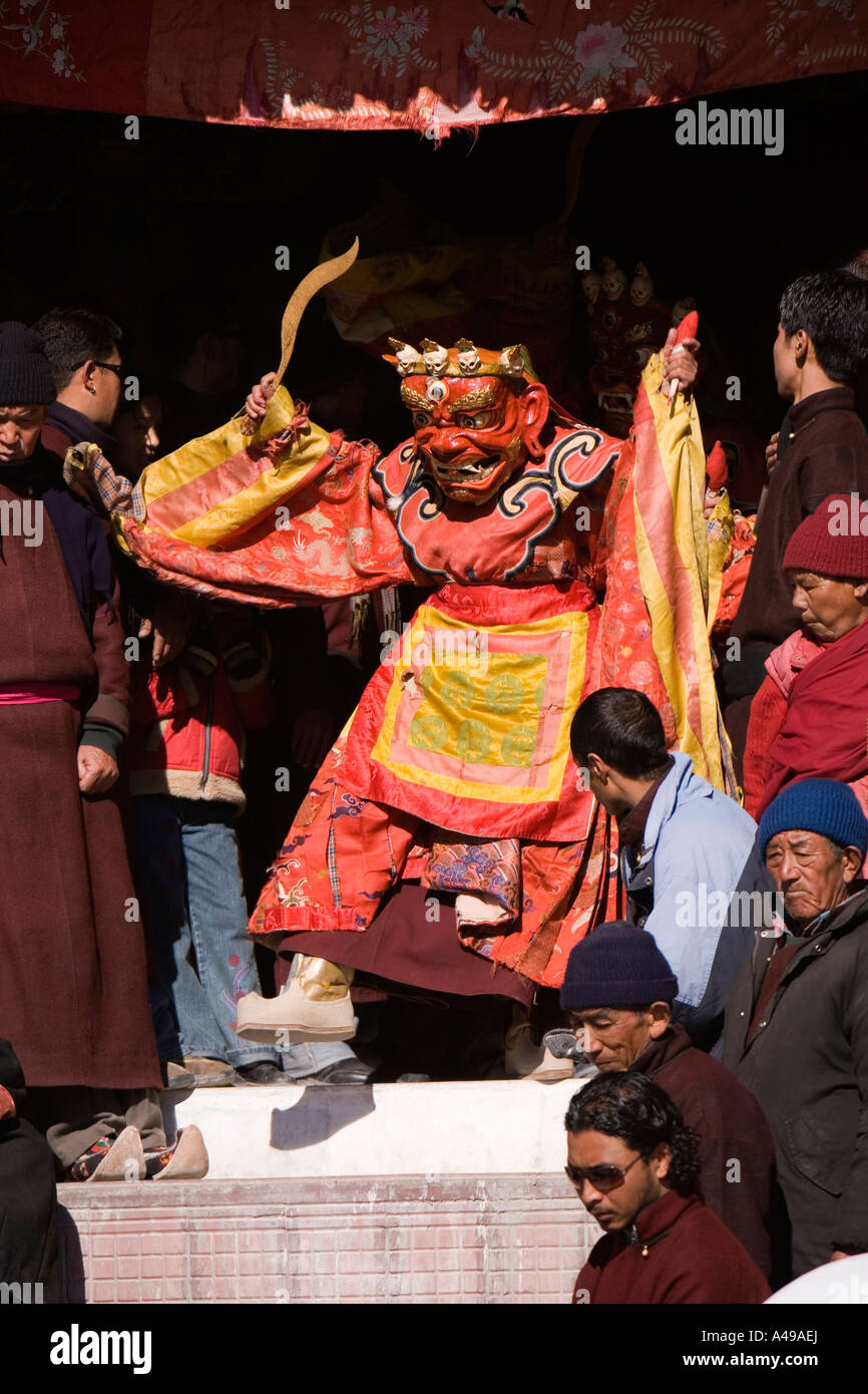 India Ladakh Leh Valley Spitok festival fierce red masked costumed ...