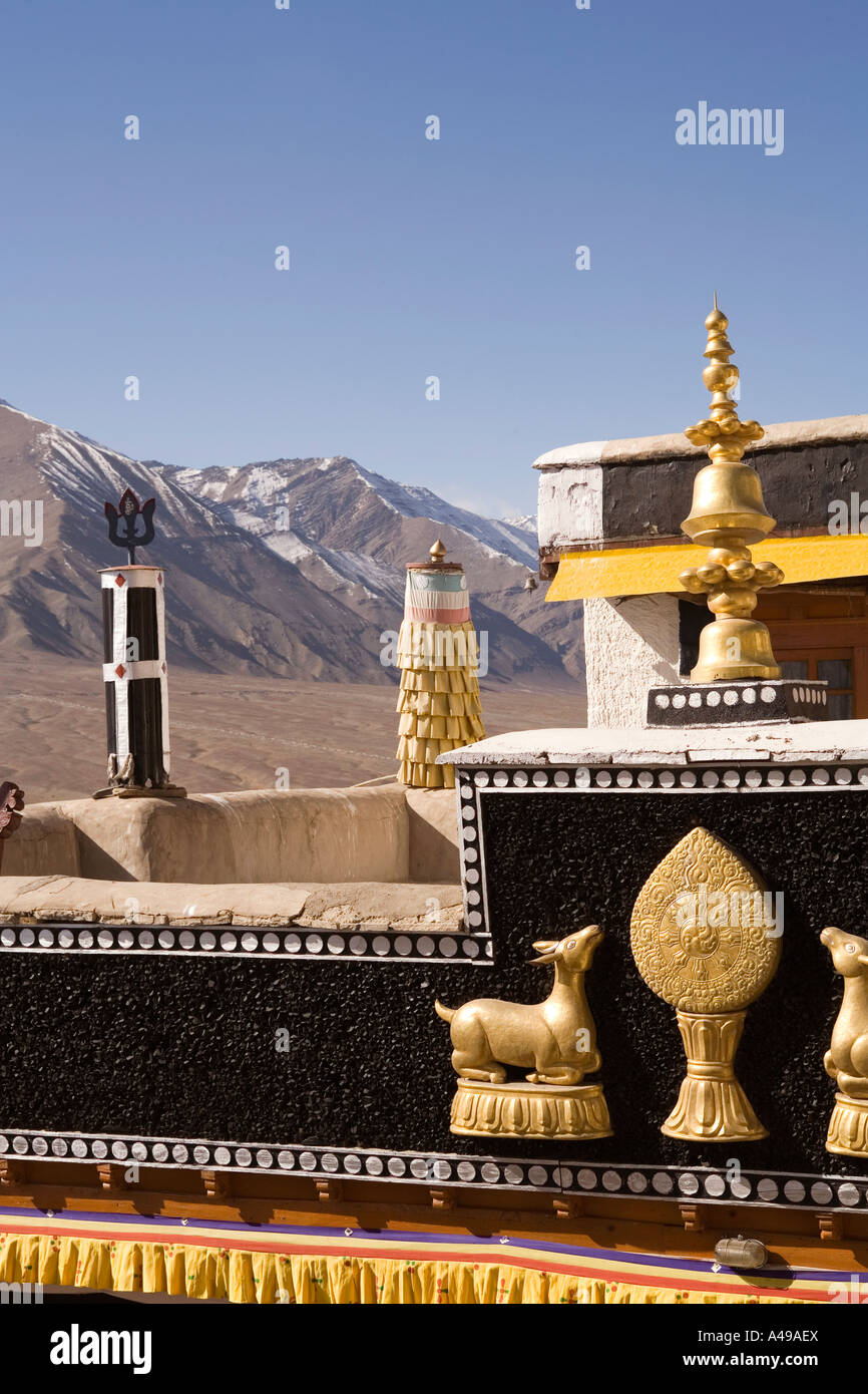 India Ladakh Leh Valley Spitok Gompa monastery detail of roof ...