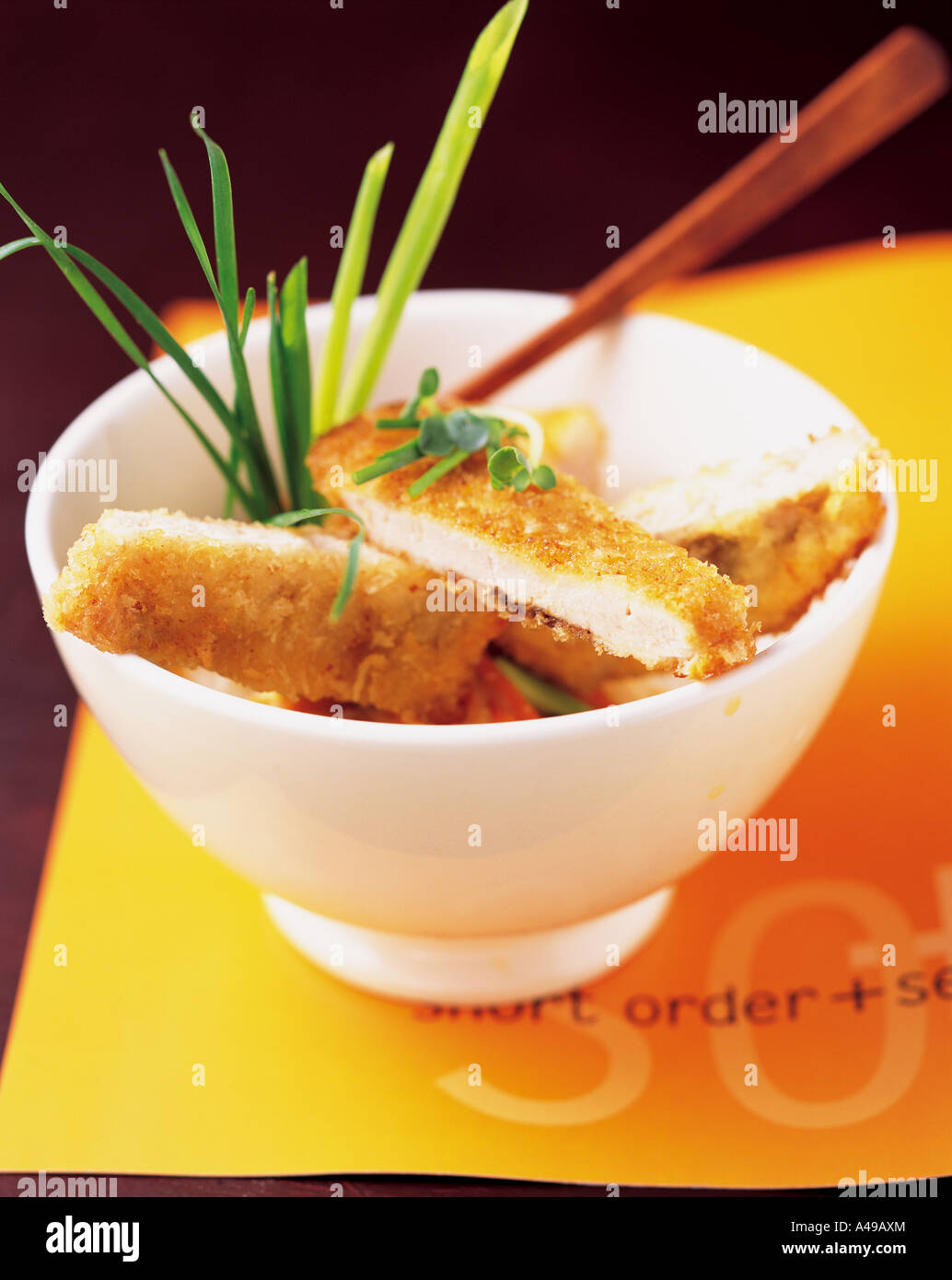 High angle view of sliced fried chicken Stock Photo - Alamy