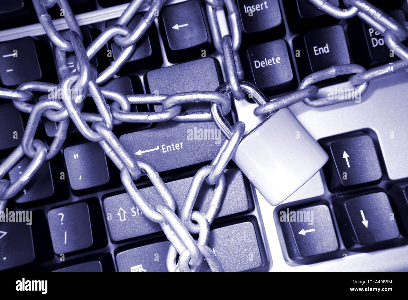 Padlock and chain around computer keyboard Stock Photo - Alamy
