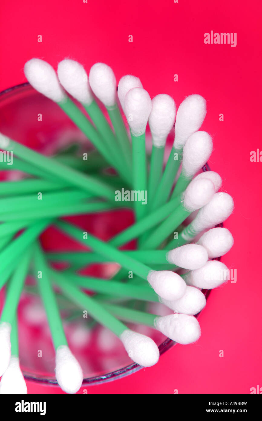 Cotton sticks in container Stock Photo - Alamy