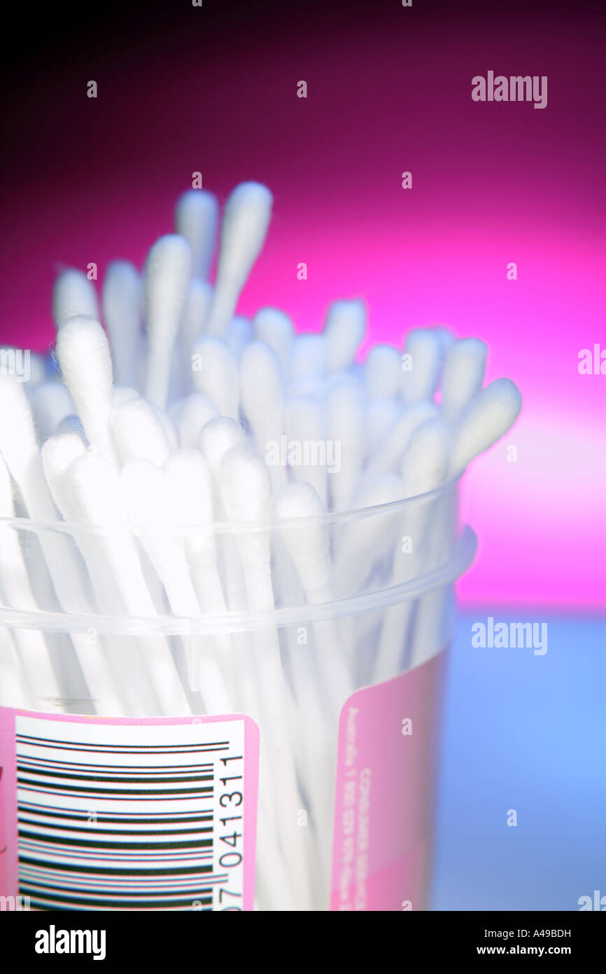 Cotton sticks in container Stock Photo - Alamy