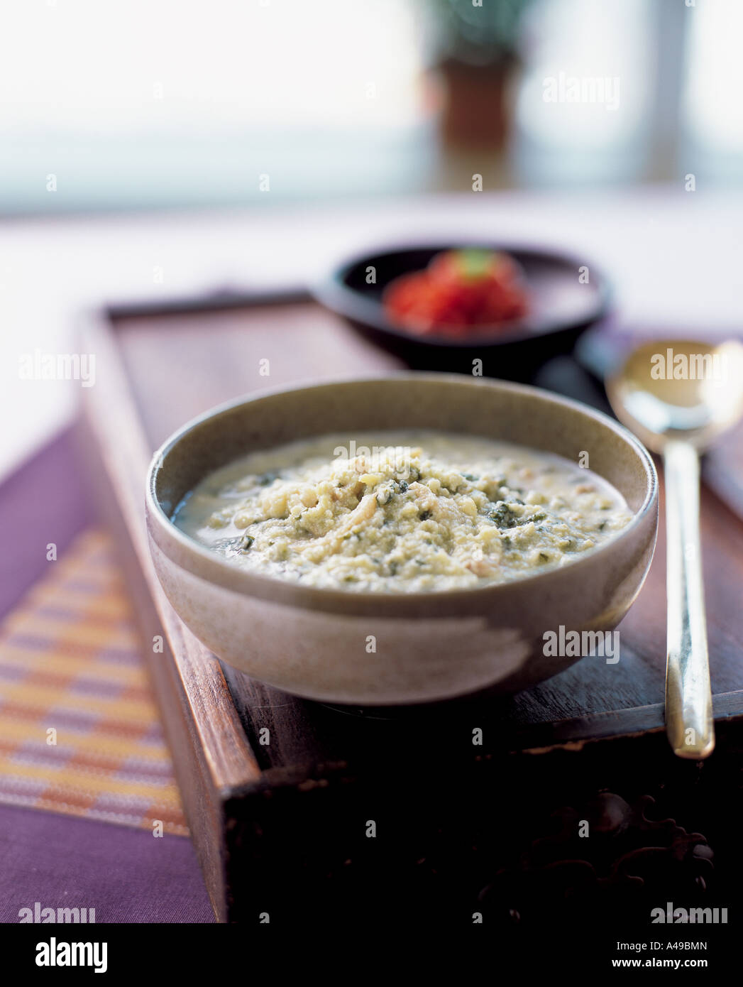 High angle view of a bowl of gruel Stock Photo - Alamy