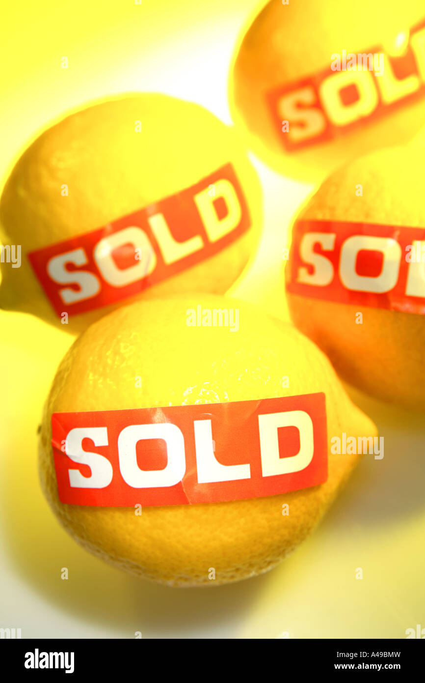 Sold labels on lemons Stock Photo - Alamy