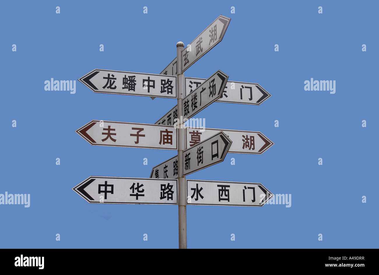 Chinese street sign on blue background Stock Photo - Alamy