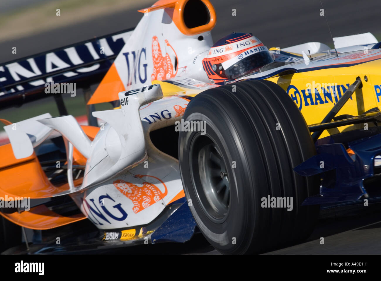 Heikki Kovalainen FIN races his Renault R27 racecar down the track on ...