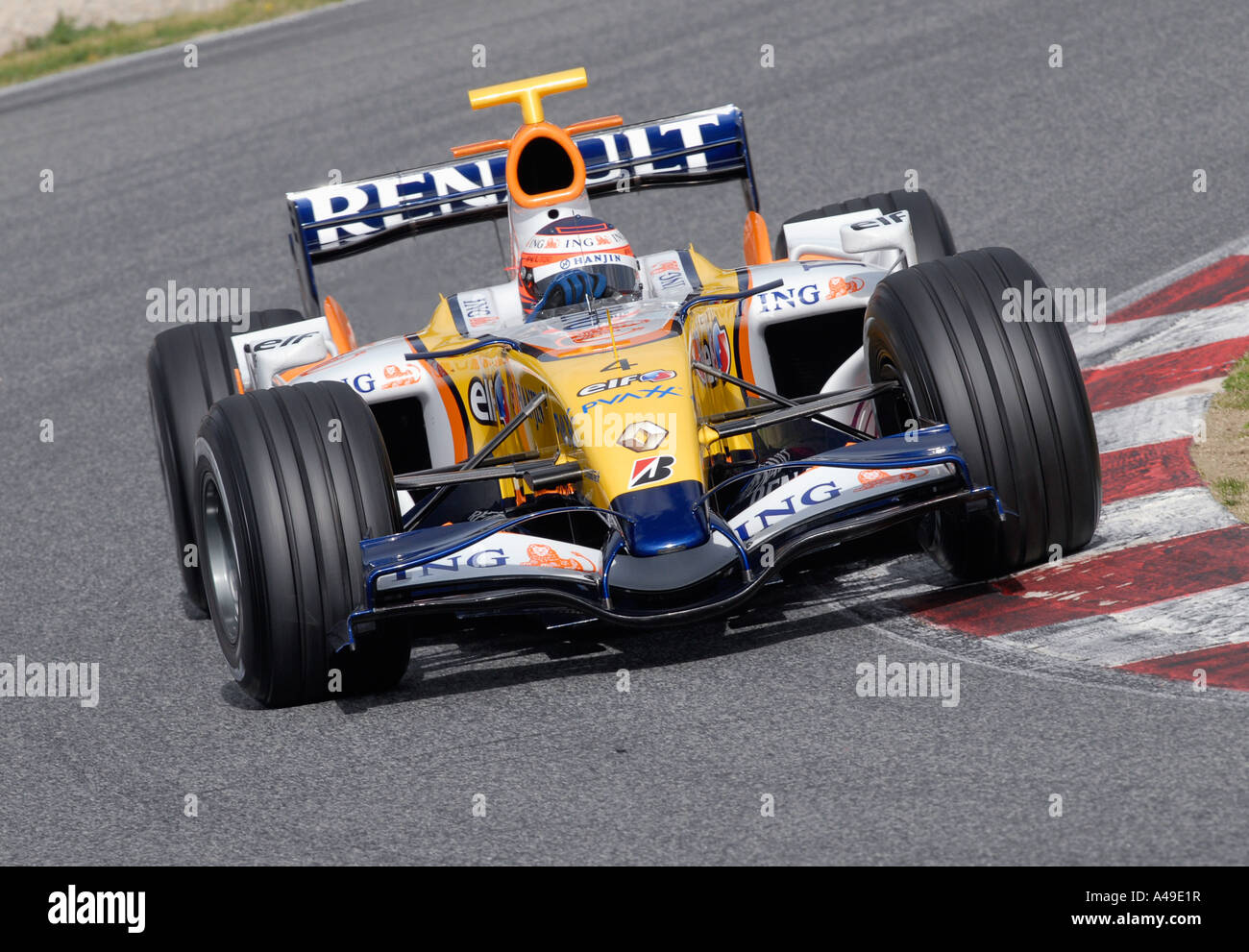 Heikki Kovalainen FIN in his Renault R27 racecar at the track on ...