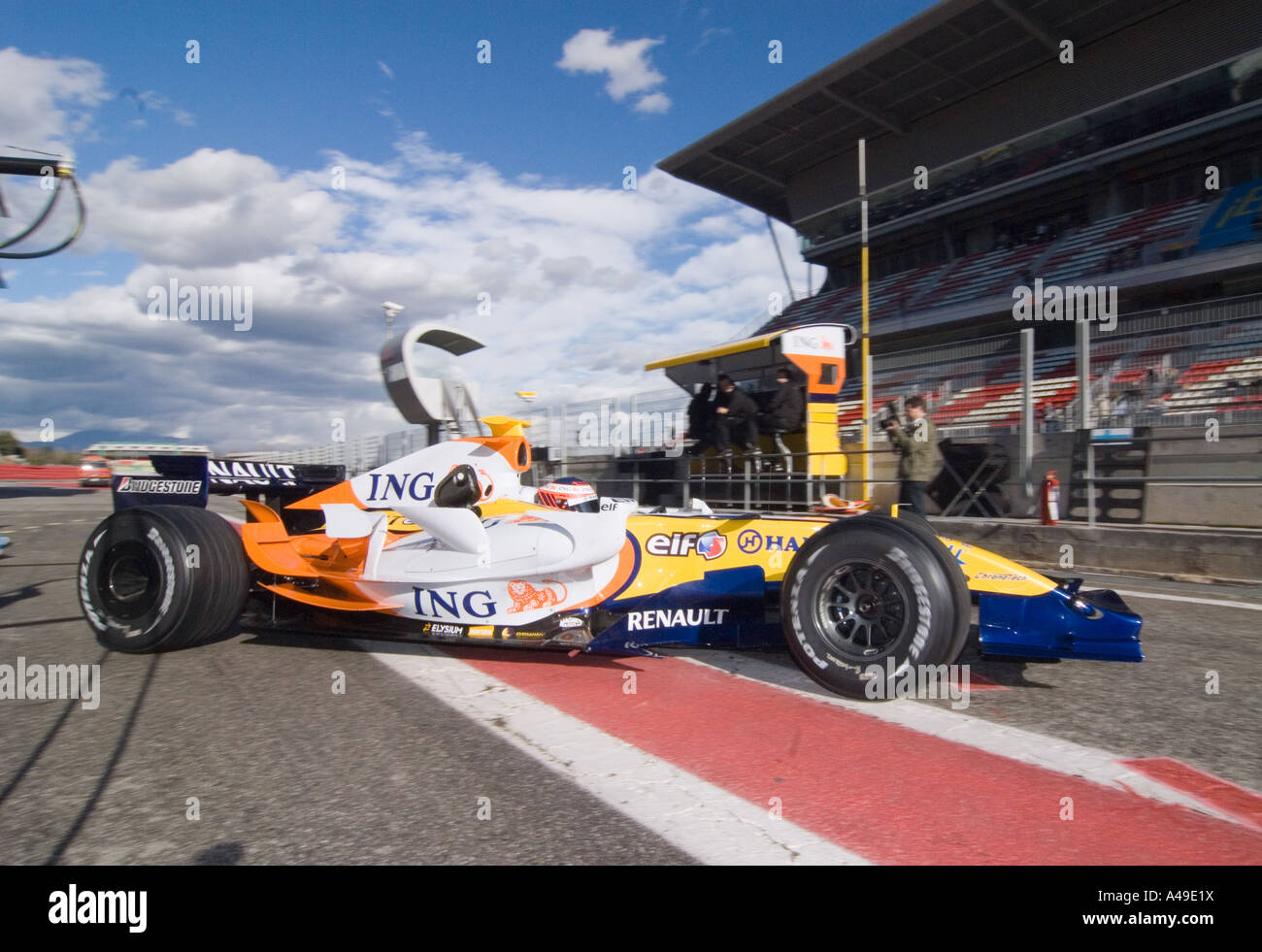 Heikki Kovalainen FIN in his Renault R27 racecar at the track on ...