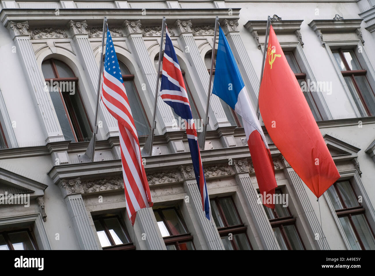 Berlin flags of the allied at the museum at Checkpoint Charlie Stock ...