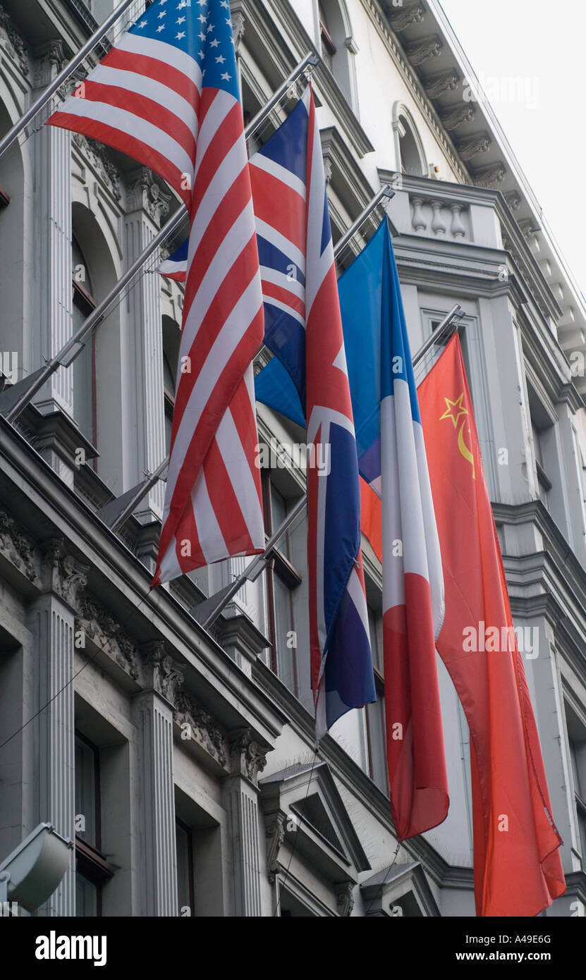 Berlin flags of the allied at the museum at Checkpoint Charlie Stock ...