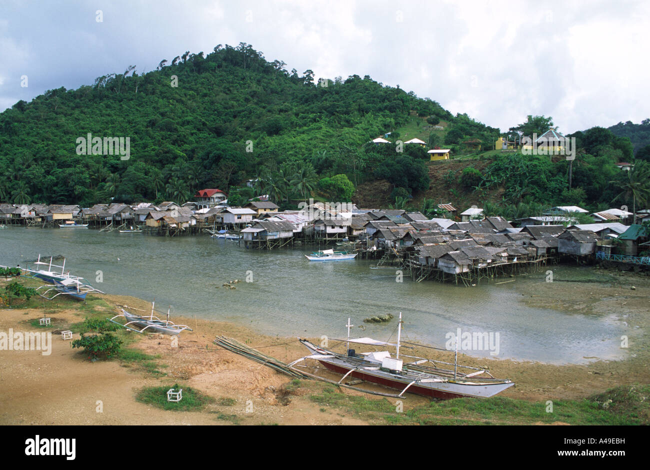 Stilt village in the town of Taytay Palawan Philippines Southeast Asia ...