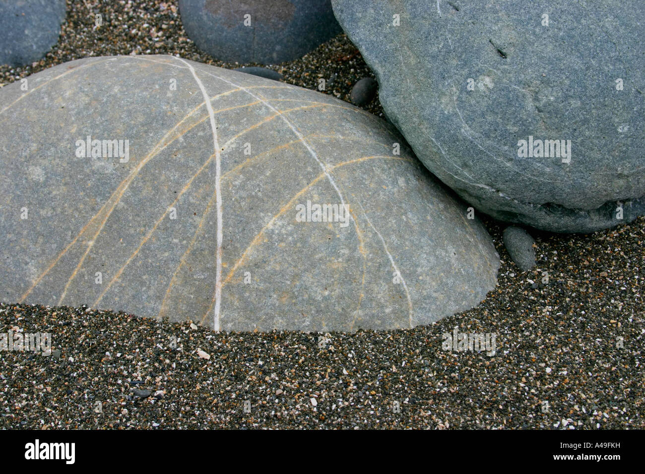 Pebbles in sand at seashore closeup Stock Photo - Alamy