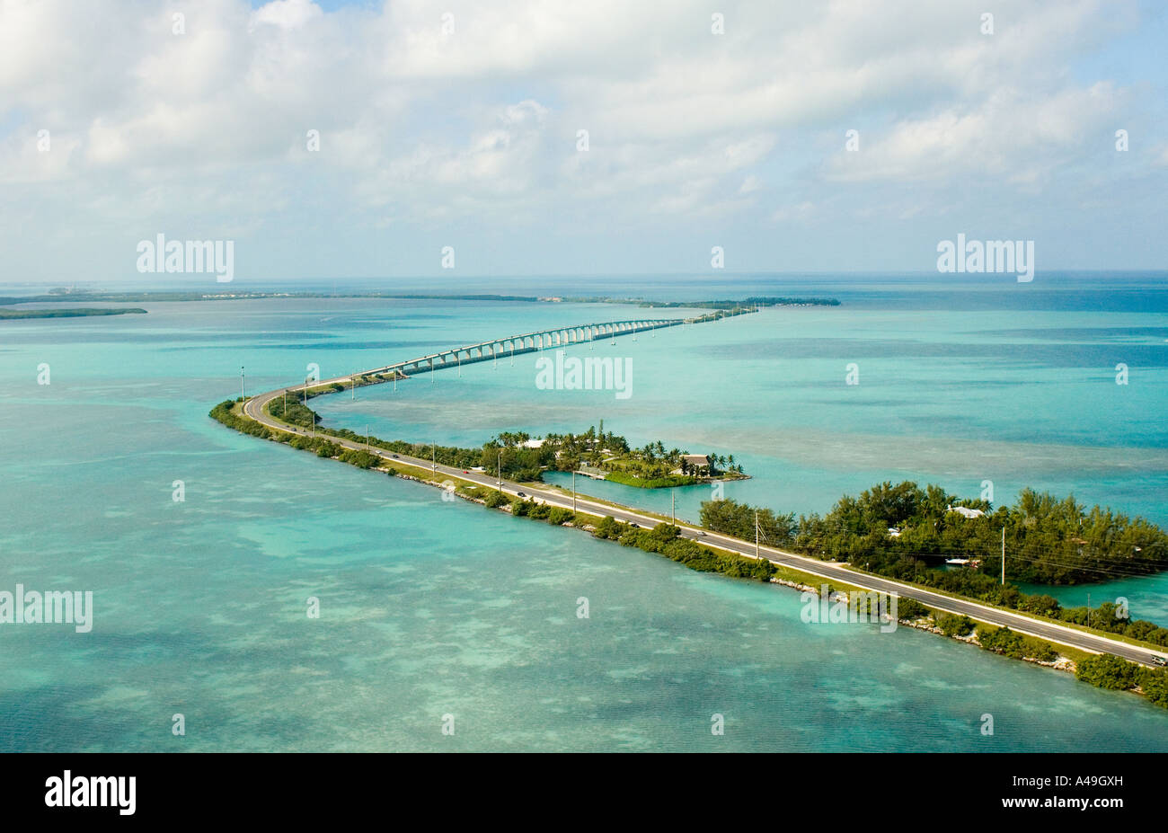USA Florida Keys Aerial view of Channel Five Bridge near Islamoroda Fl ...