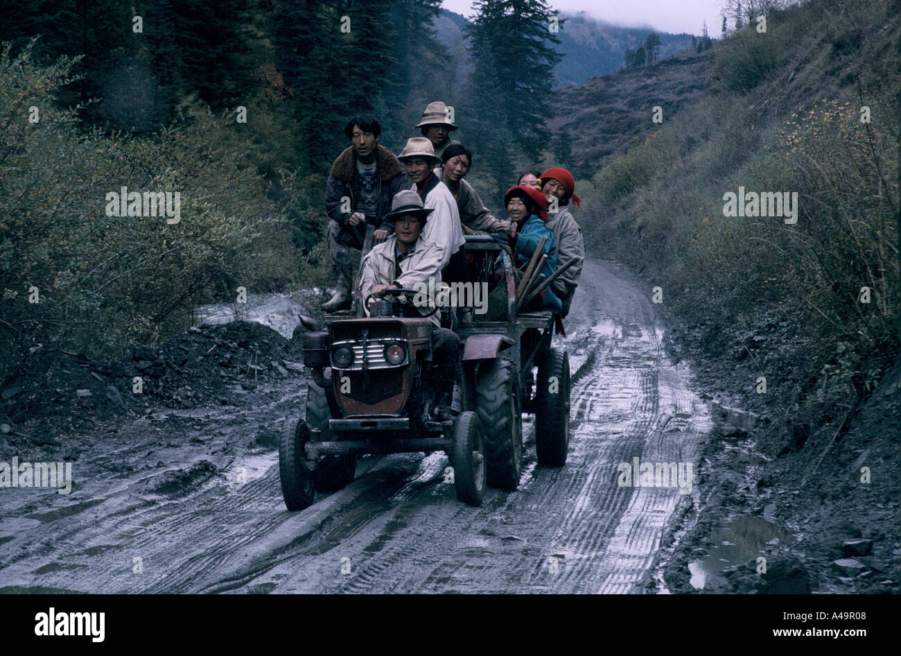sechuan province china 1998 tibetan farmers on a tractor heading to the ...