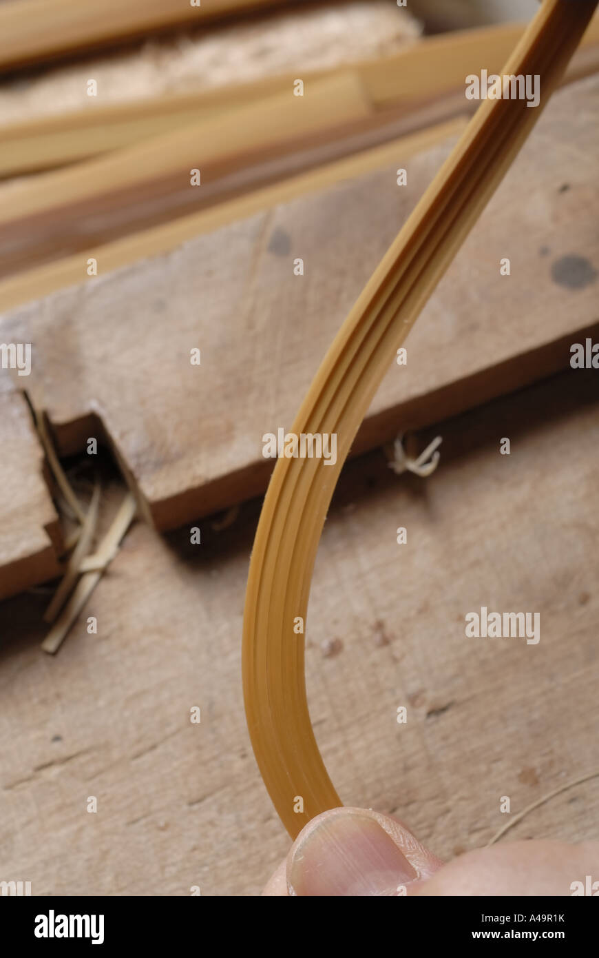 Close up of a person s hand bending a strip of wood Stock Photo - Alamy