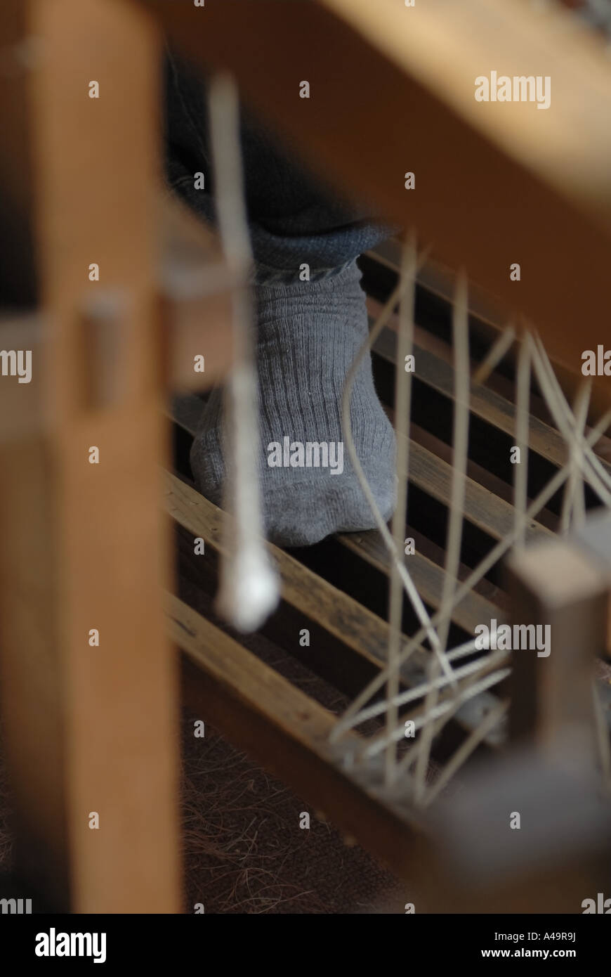 Close up of a person s foot on a loom Stock Photo - Alamy