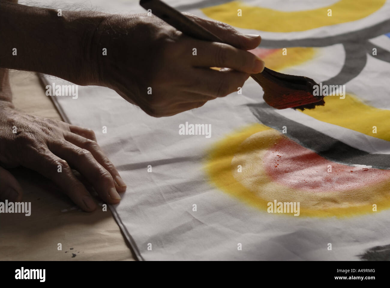 Close up of a painter s hands painting on a sheet Stock Photo - Alamy