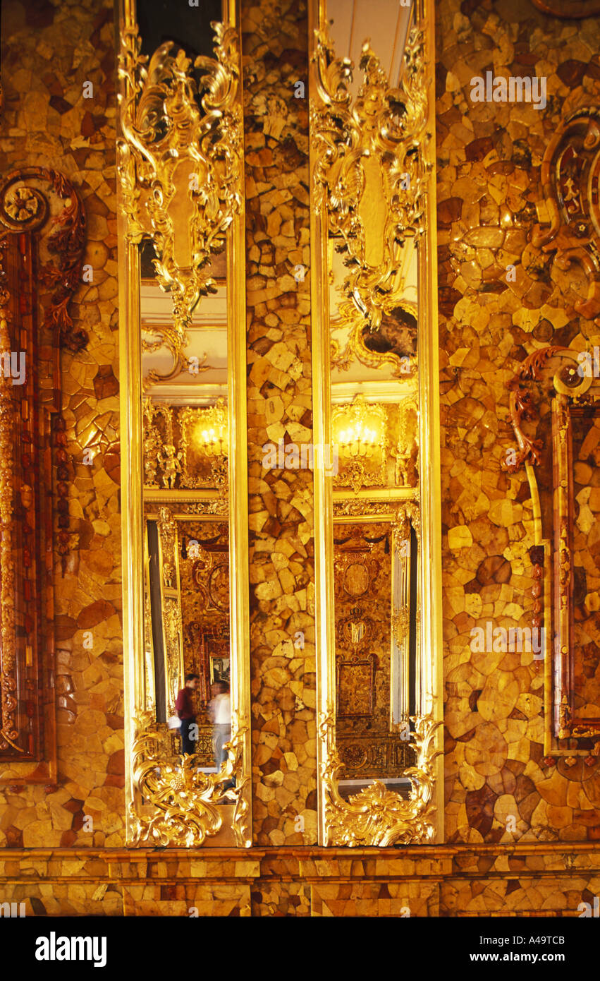 Detail of an amber panel of the newly restored amber room in Catherine ...