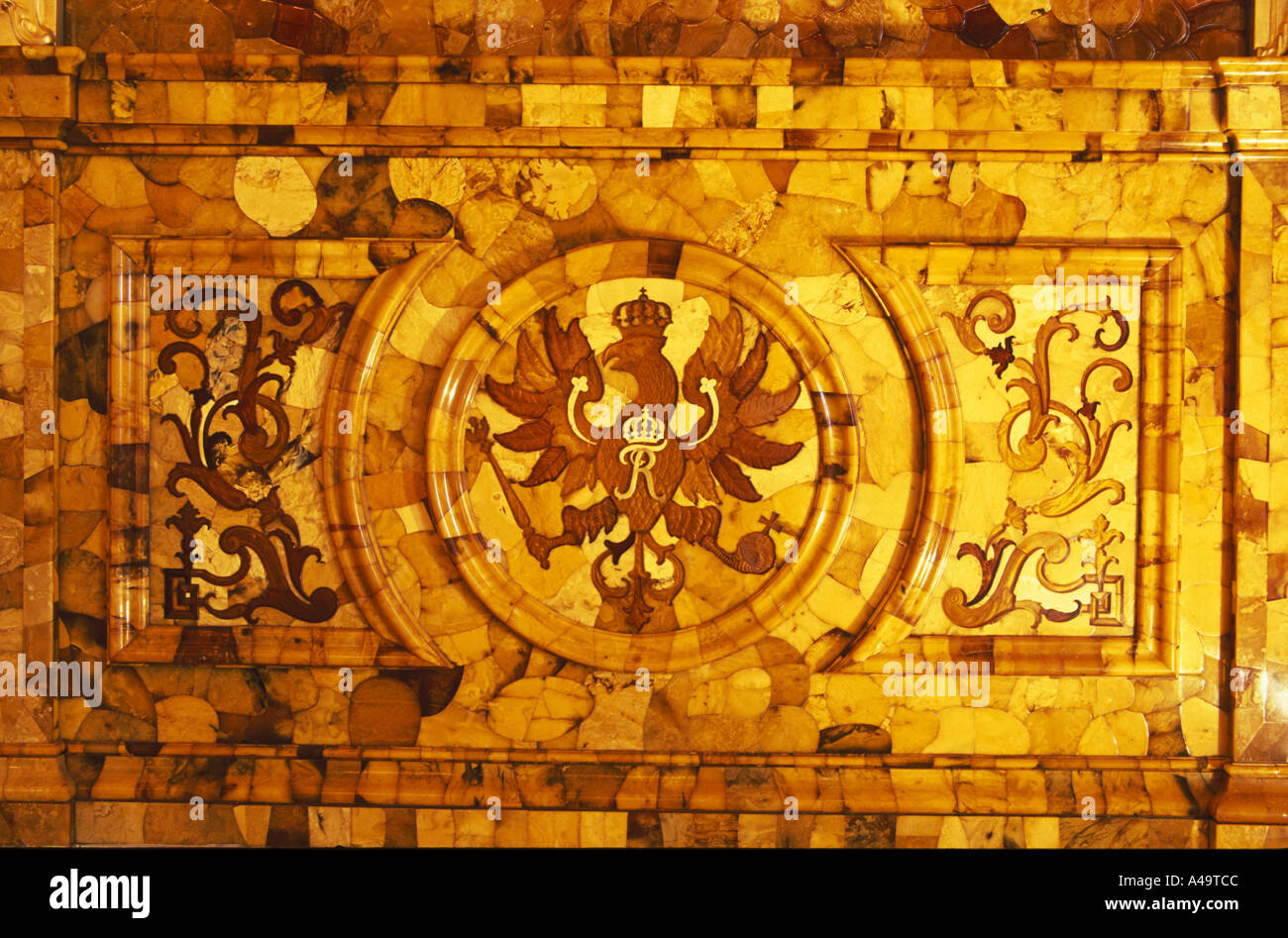 Detail of an amber panel of the newly restored amber room in Catherine ...