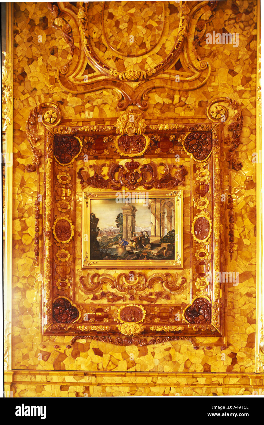 Detail of an amber panel of the newly restored amber room in Catherine ...