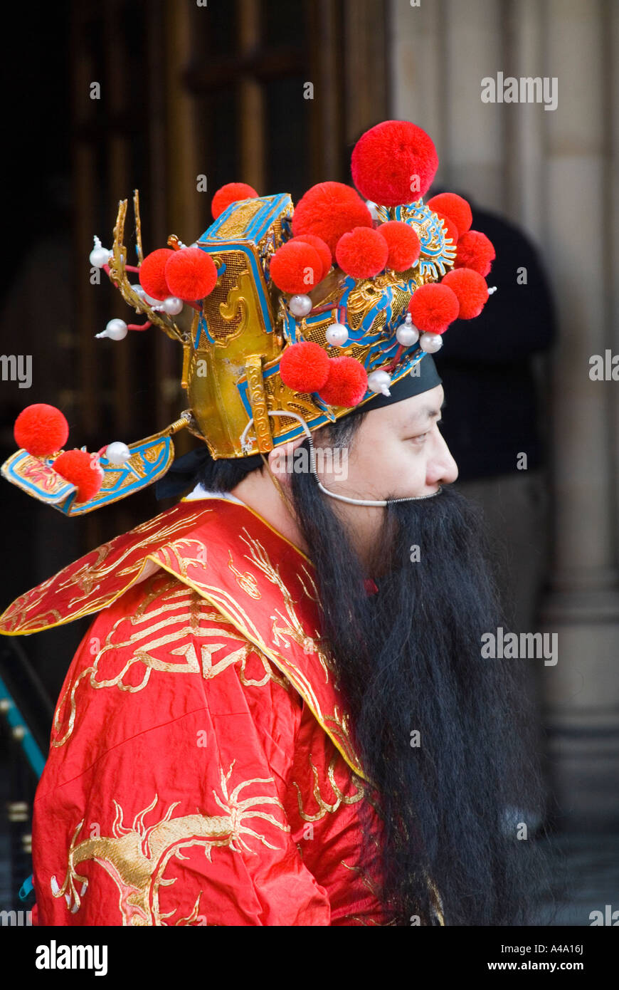 Chinese man in traditional Chinese outfit in the New Year Celebration ...